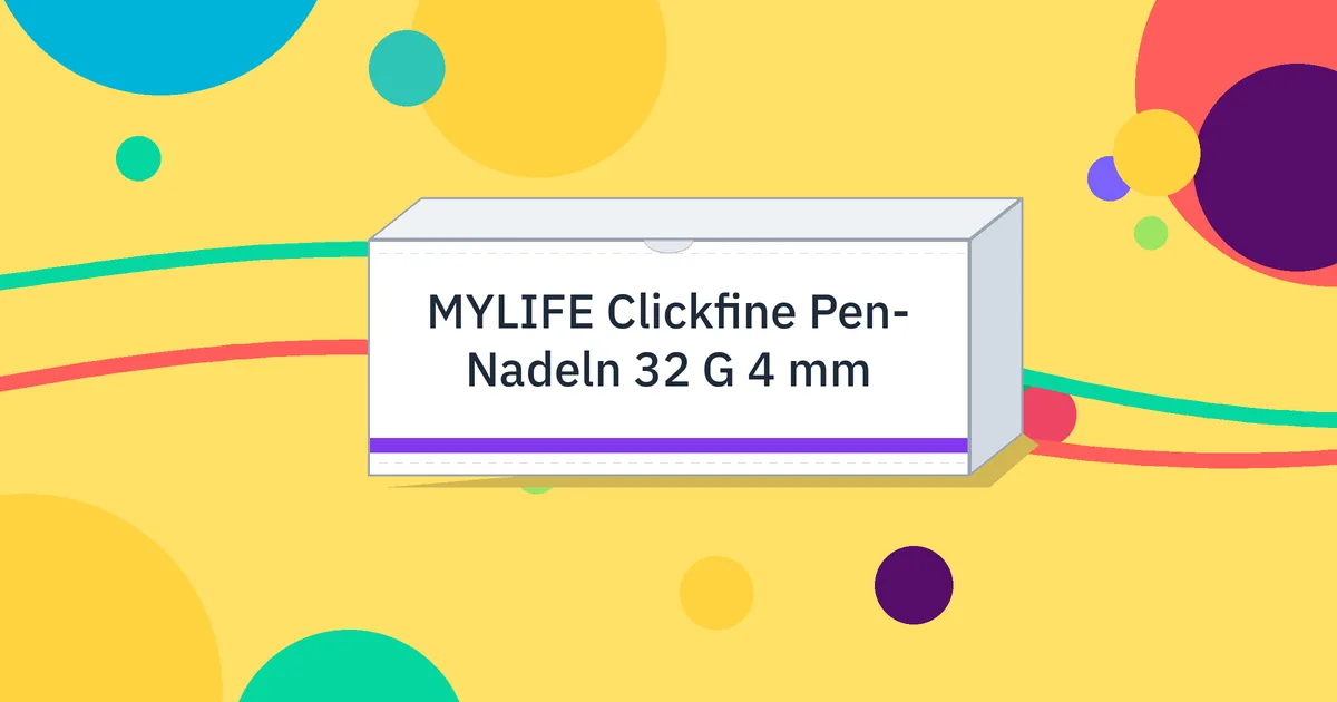 Symbolbild: Packung mit der Aufschrift MYLIFE Clickfine Pen-Nadeln 32 G 4 mm (PZN 14416980) – Verfügbarkeit und Bezug in Apotheken in Frankfurt am Main