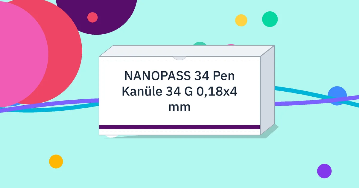 Symbolbild: Packung mit der Aufschrift NANOPASS 34 Pen Kanüle 34 G 0,18x4 mm (PZN 10046078) – Verfügbarkeit und Bezug in Apotheken in Frankfurt am Main
