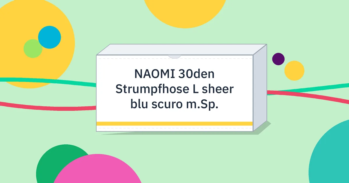 Symbolbild: Packung mit der Aufschrift NAOMI 30den Strumpfhose L sheer blu scuro m.Sp. (PZN 16178651) – Verfügbarkeit und Bezug in Apotheken in Frankfurt am Main