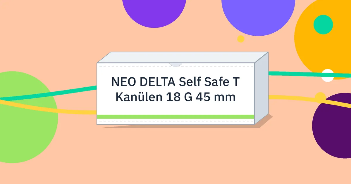 Symbolbild: Packung mit der Aufschrift NEO DELTA Self Safe T Kanülen 18 G 45 mm (PZN 07766544) – Verfügbarkeit und Bezug in Apotheken in Frankfurt am Main