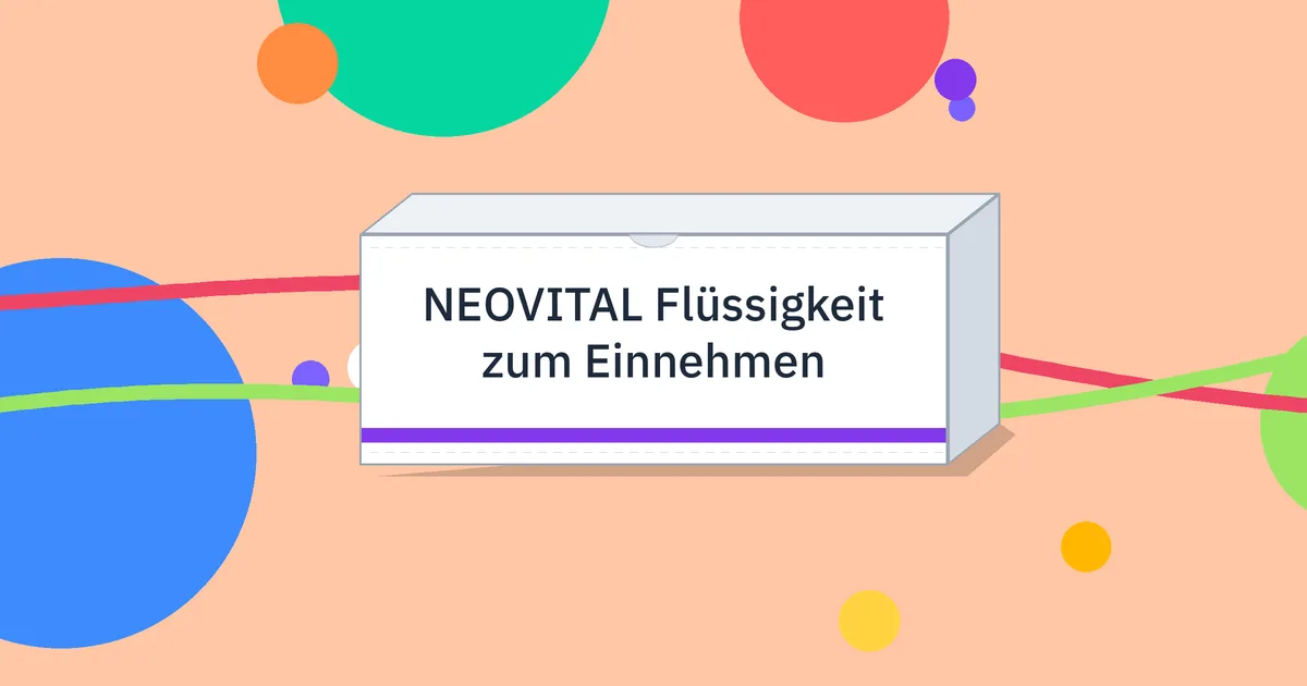 Symbolbild: Packung mit der Aufschrift NEOVITAL Flüssigkeit zum Einnehmen (PZN 15399404) – Verfügbarkeit und Bezug in Apotheken in Frankfurt am Main