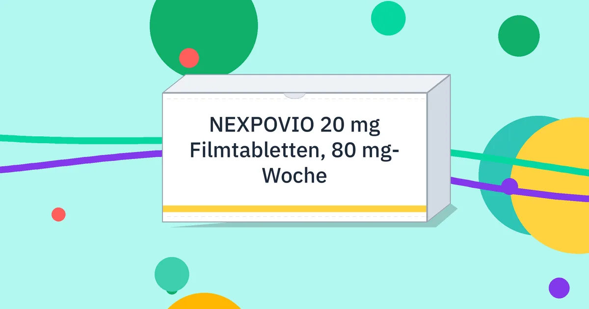 Symbolbild: Packung mit der Aufschrift NEXPOVIO 20 mg Filmtabletten, 80 mg-Woche (PZN 18093485) – Verfügbarkeit und Bezug in Apotheken in Frankfurt am Main