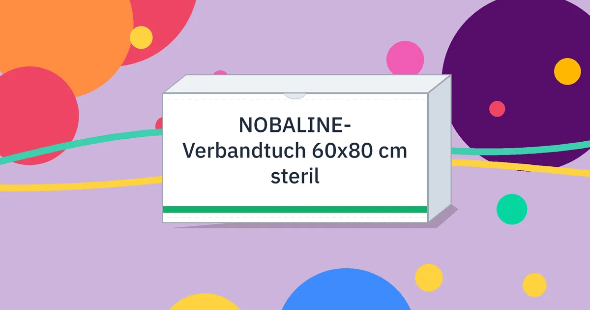 Symbolbild: Packung mit der Aufschrift NOBALINE-Verbandtuch 60x80 cm steril (PZN 12378459) – Verfügbarkeit und Bezug in Apotheken in Frankfurt am Main