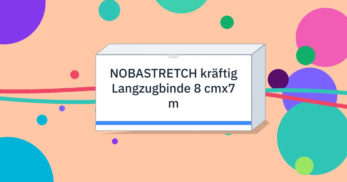 Symbolbild: Packung mit der Aufschrift NOBASTRETCH kräftig Langzugbinde 8 cmx7 m (PZN 05508430) – Verfügbarkeit und Bezug in Apotheken in Frankfurt am Main