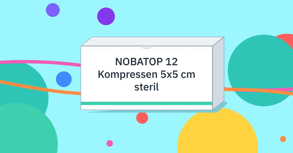Symbolbild: Packung mit der Aufschrift NOBATOP 12 Kompressen 5x5 cm steril (PZN 16259527) – Verfügbarkeit und Bezug in Apotheken in Frankfurt am Main