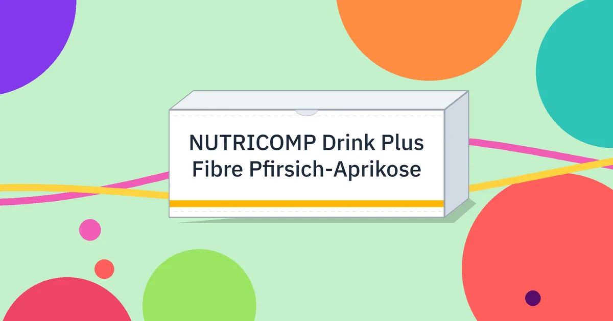 Symbolbild: Packung mit der Aufschrift NUTRICOMP Drink Plus Fibre Pfirsich-Aprikose (PZN 11847515) – Verfügbarkeit und Bezug in Apotheken in Frankfurt am Main