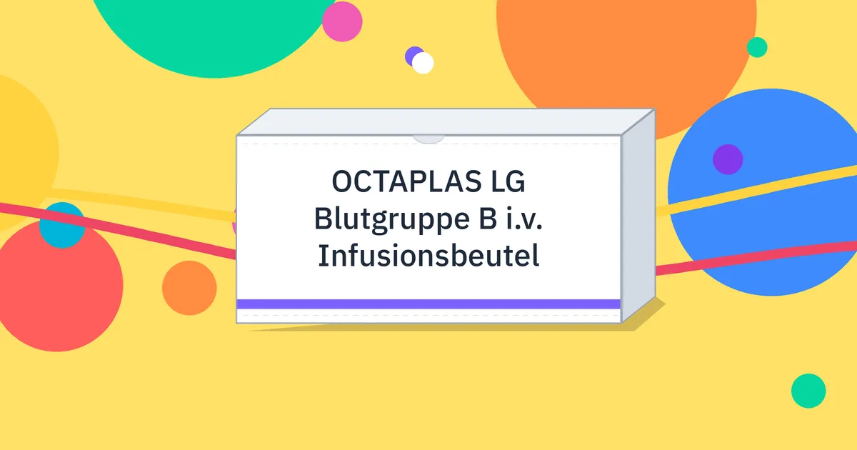 Symbolbild: Packung mit der Aufschrift OCTAPLAS LG Blutgruppe B i.v. Infusionsbeutel (PZN 09166506) – Verfügbarkeit und Bezug in Apotheken in Frankfurt am Main