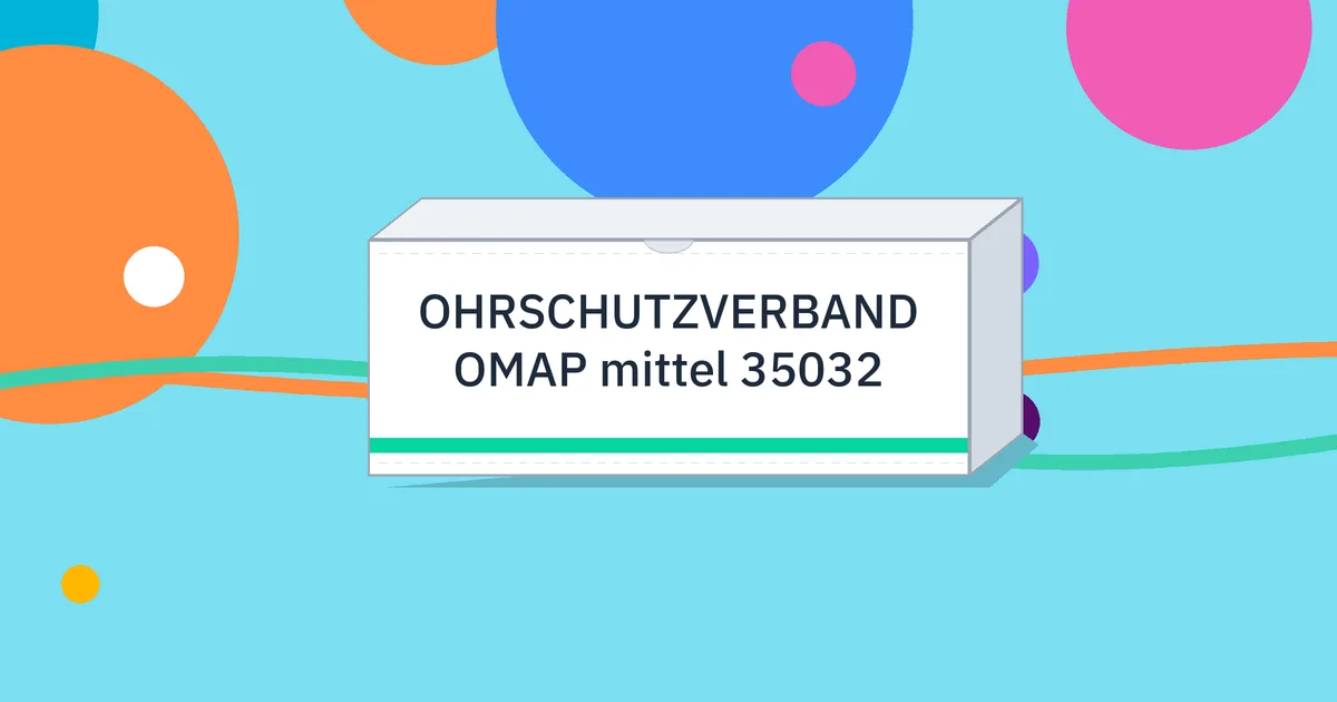 Symbolbild: Packung mit der Aufschrift OHRSCHUTZVERBAND OMAP mittel 35032 (PZN 00185790) – Verfügbarkeit und Bezug in Apotheken in Frankfurt am Main