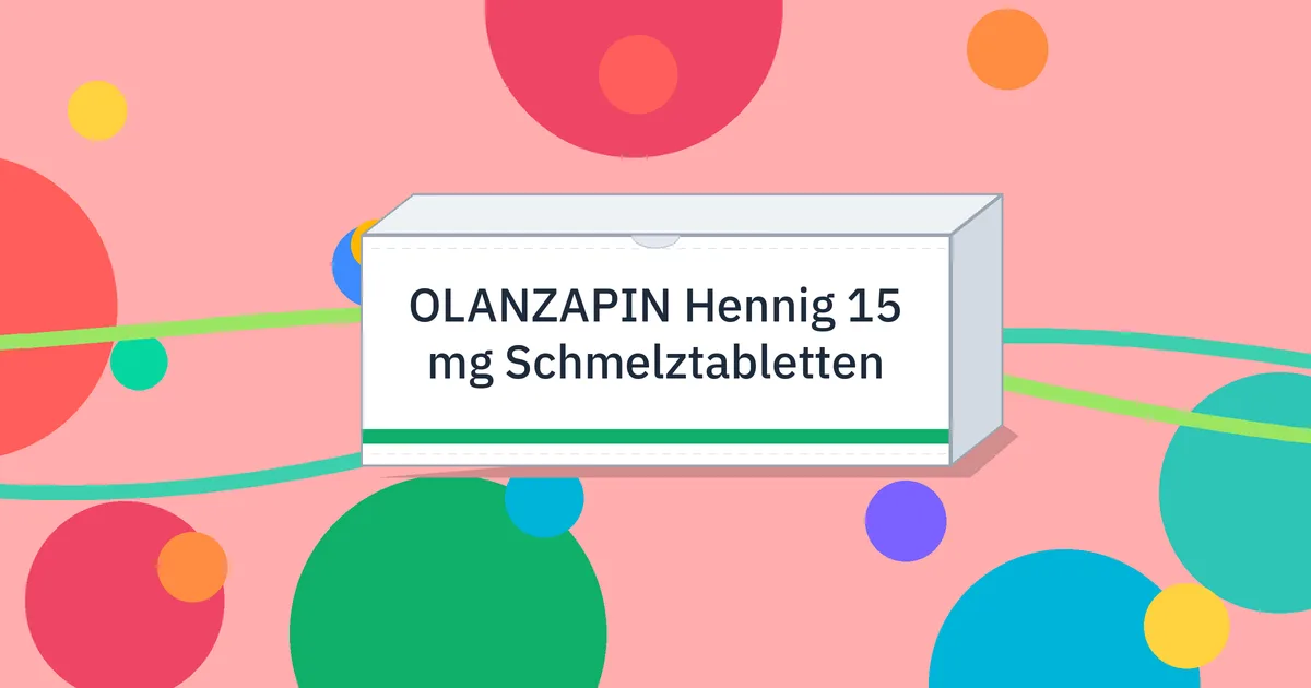 Symbolbild: Packung mit der Aufschrift OLANZAPIN Hennig 15 mg Schmelztabletten (PZN 08914136) – Verfügbarkeit und Bezug in Apotheken in Frankfurt am Main