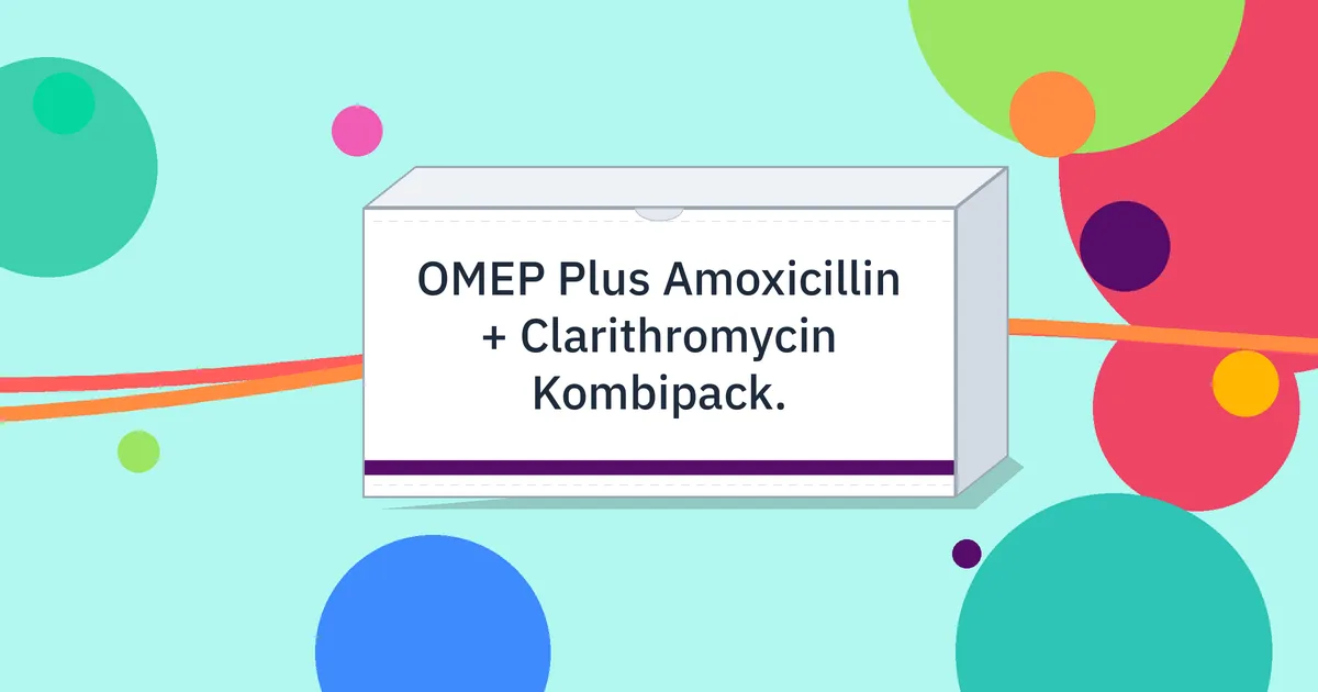 Symbolbild: Packung mit der Aufschrift OMEP Plus Amoxicillin + Clarithromycin Kombipack. (PZN 06800173) – Verfügbarkeit und Bezug in Apotheken in Frankfurt am Main