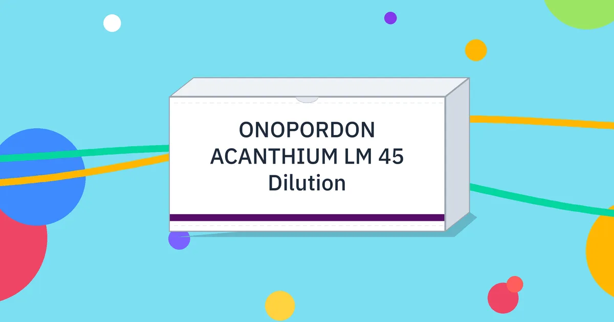 Symbolbild: Packung mit der Aufschrift ONOPORDON ACANTHIUM LM 45 Dilution (PZN 13626422) – Verfügbarkeit und Bezug in Apotheken in Frankfurt am Main