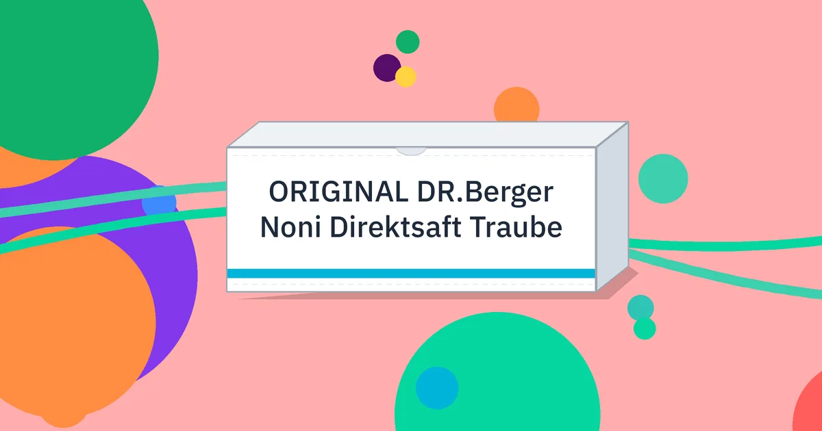 Symbolbild: Packung mit der Aufschrift ORIGINAL DR.Berger Noni Direktsaft Traube (PZN 16382469) – Verfügbarkeit und Bezug in Apotheken in Frankfurt am Main