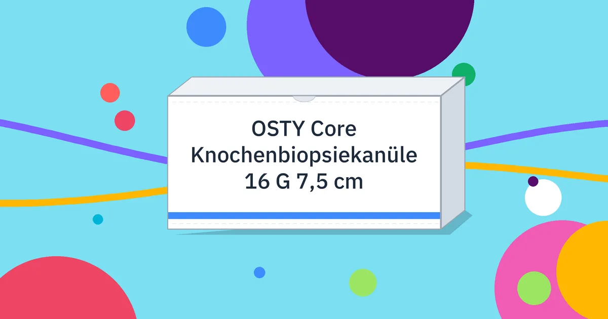 Symbolbild: Packung mit der Aufschrift OSTY Core Knochenbiopsiekanüle 16 G 7,5 cm (PZN 04505292) – Verfügbarkeit und Bezug in Apotheken in Frankfurt am Main
