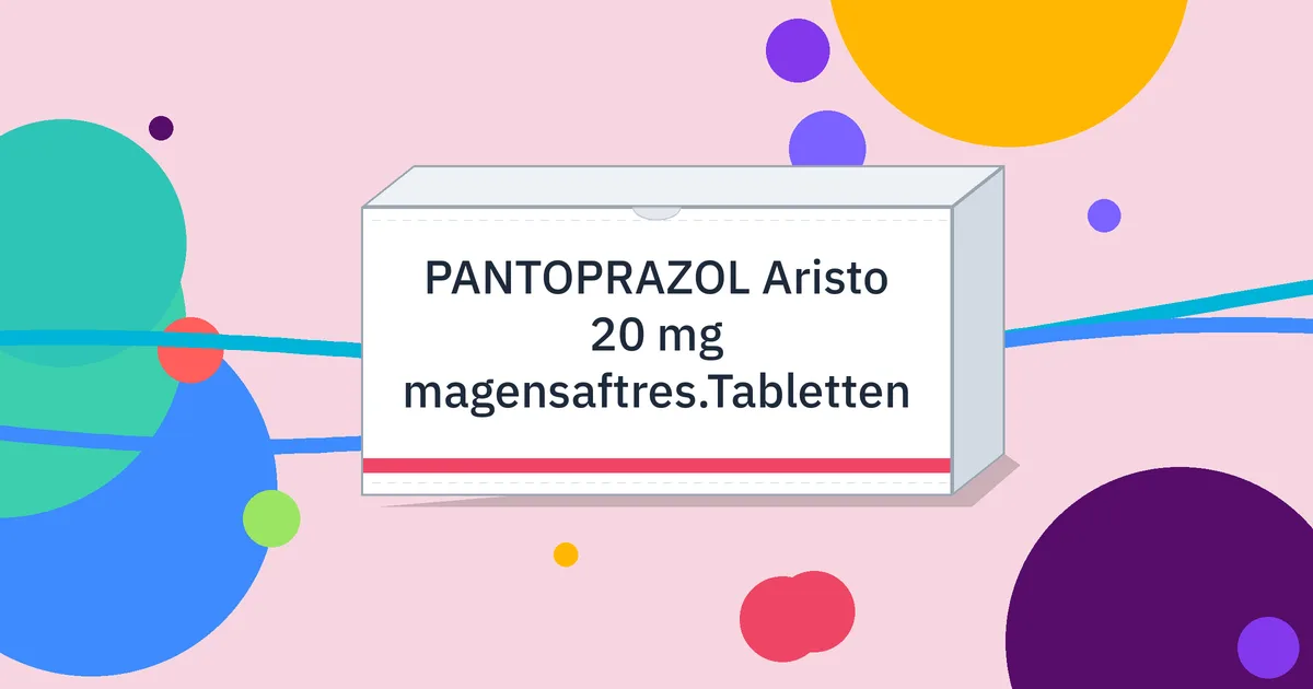 Symbolbild: Packung mit der Aufschrift PANTOPRAZOL Aristo 20 mg magensaftres.Tabletten (PZN 02850352) – Verfügbarkeit und Bezug in Apotheken in Frankfurt am Main