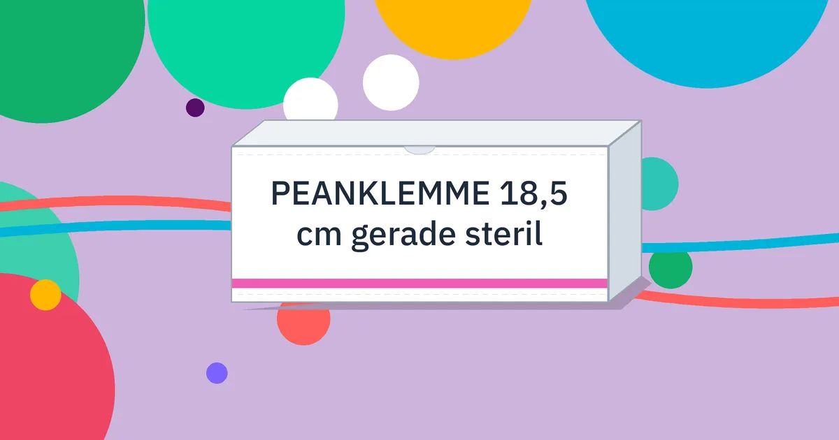 Symbolbild: Packung mit der Aufschrift PEANKLEMME 18,5 cm gerade steril (PZN 19977915) – Verfügbarkeit und Bezug in Apotheken in Frankfurt am Main