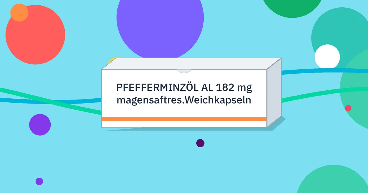 Symbolbild: Packung mit der Aufschrift PFEFFERMINZÖL AL 182 mg magensaftres.Weichkapseln (PZN 17594392) – Verfügbarkeit und Bezug in Apotheken in Frankfurt am Main