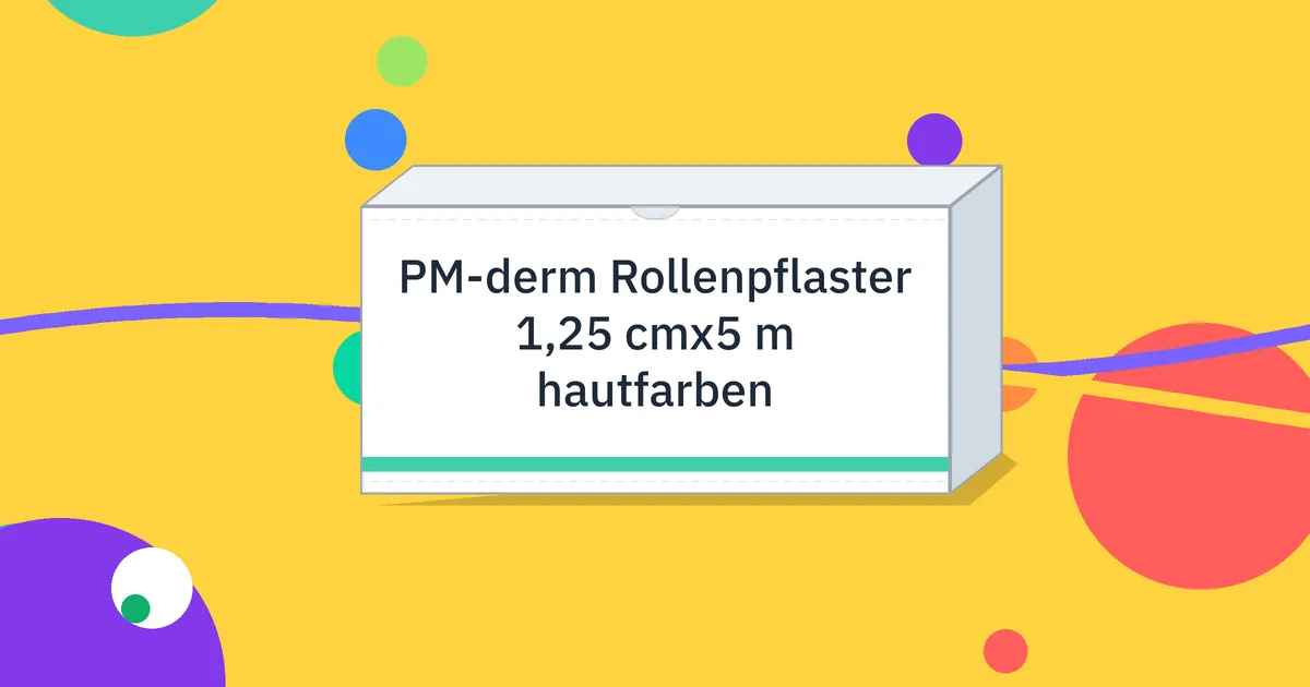Symbolbild: Packung mit der Aufschrift PM-derm Rollenpflaster 1,25 cmx5 m hautfarben (PZN 18845436) – Verfügbarkeit und Bezug in Apotheken in Frankfurt am Main