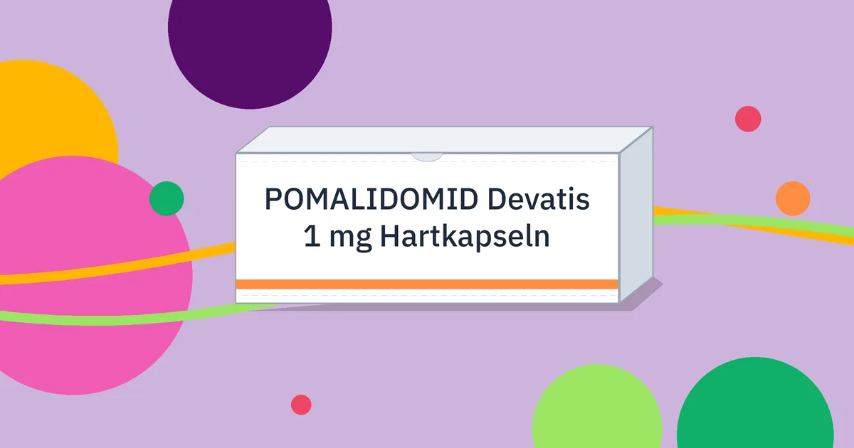 Symbolbild: Packung mit der Aufschrift POMALIDOMID Devatis 1 mg Hartkapseln (PZN 20045140) – Verfügbarkeit und Bezug in Apotheken in Frankfurt am Main