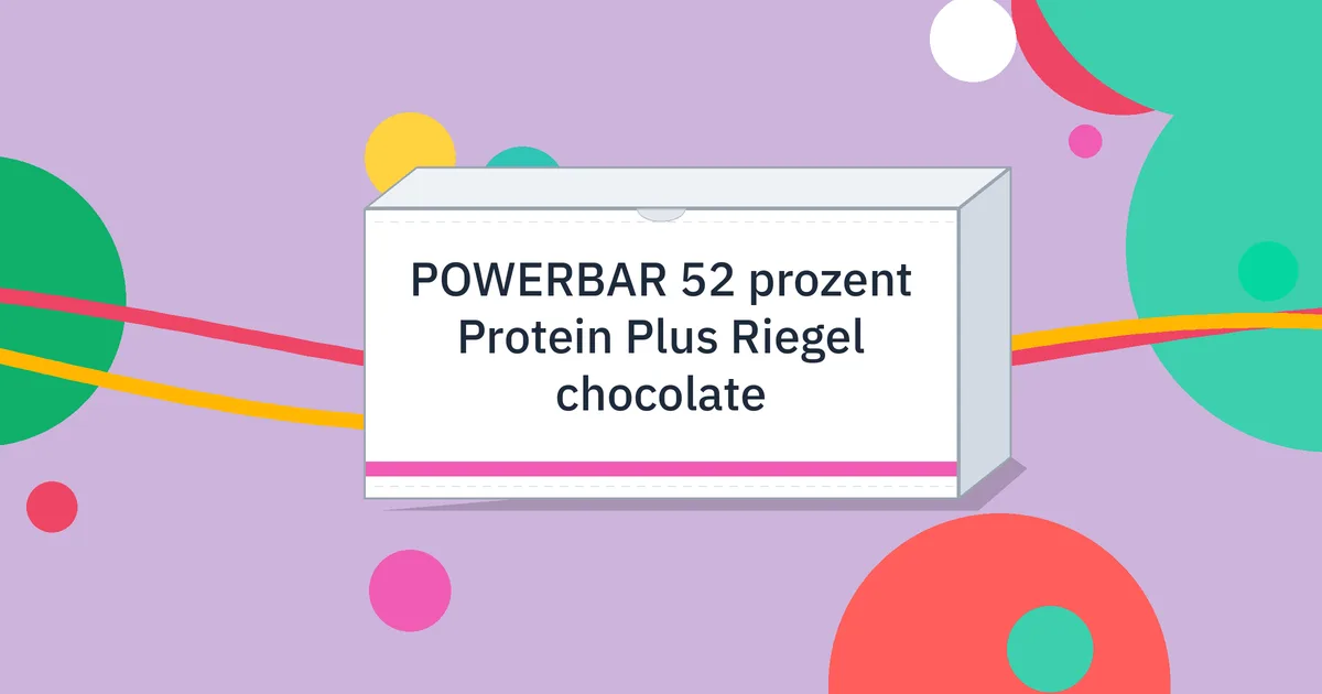 Symbolbild: Packung mit der Aufschrift POWERBAR 52 prozent Protein Plus Riegel chocolate (PZN 15302907) – Verfügbarkeit und Bezug in Apotheken in Frankfurt am Main