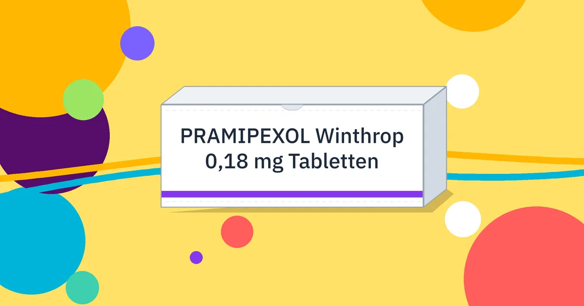Symbolbild: Packung mit der Aufschrift PRAMIPEXOL Winthrop 0,18 mg Tabletten (PZN 06912050) – Verfügbarkeit und Bezug in Apotheken in Frankfurt am Main