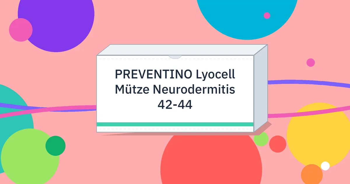 Symbolbild: Packung mit der Aufschrift PREVENTINO Lyocell Mütze Neurodermitis 42-44 (PZN 16895358) – Verfügbarkeit und Bezug in Apotheken in Frankfurt am Main