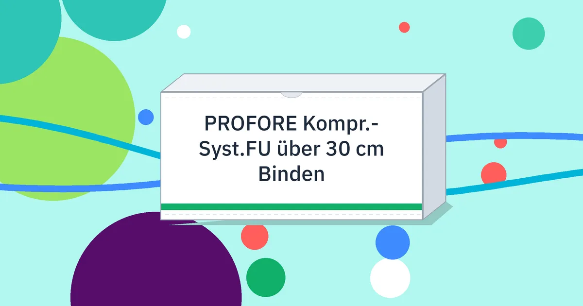 Symbolbild: Packung mit der Aufschrift PROFORE Kompr.-Syst.FU über 30 cm Binden (PZN 01214571) – Verfügbarkeit und Bezug in Apotheken in Frankfurt am Main