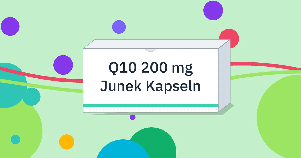 Symbolbild: Packung mit der Aufschrift Q10 200 mg Junek Kapseln (PZN 09720687) – Verfügbarkeit und Bezug in Apotheken in Frankfurt am Main