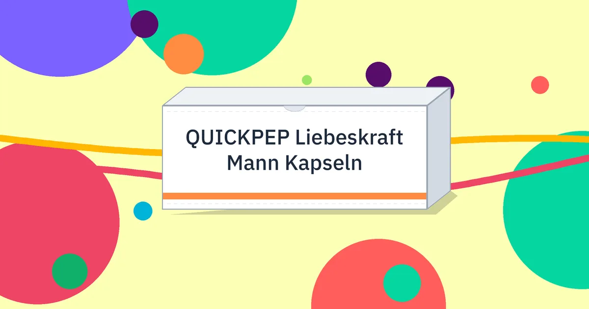 Symbolbild: Packung mit der Aufschrift QUICKPEP Liebeskraft Mann Kapseln (PZN 12898615) – Verfügbarkeit und Bezug in Apotheken in Frankfurt am Main