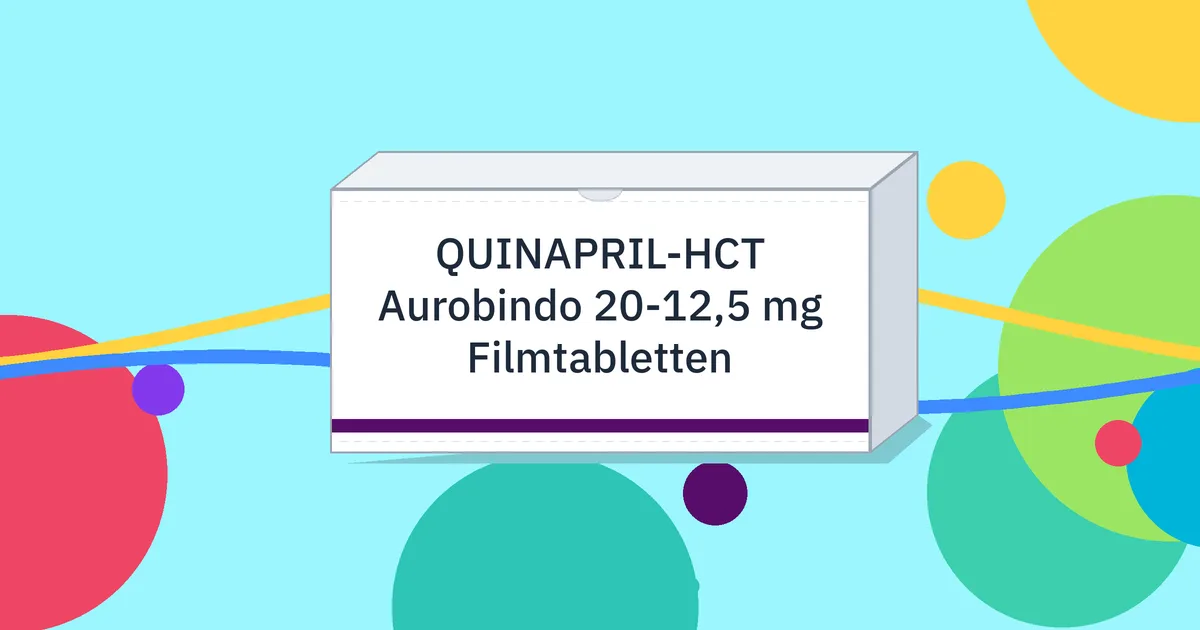Symbolbild: Packung mit der Aufschrift QUINAPRIL-HCT Aurobindo 20-12,5 mg Filmtabletten (PZN 09749780) – Verfügbarkeit und Bezug in Apotheken in Frankfurt am Main