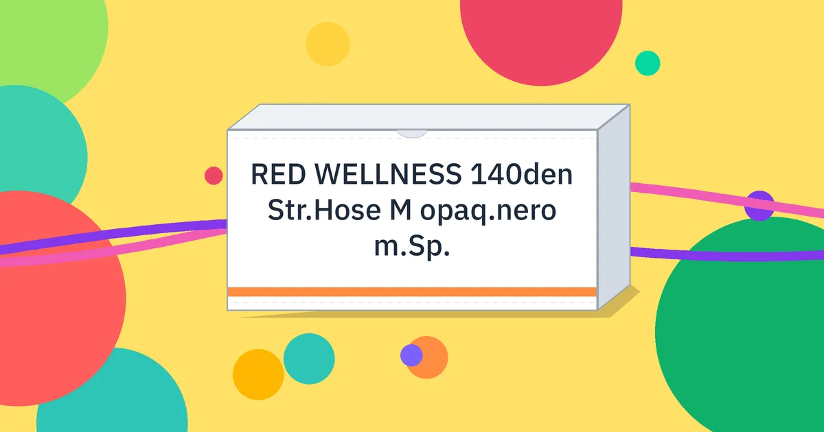 Symbolbild: Packung mit der Aufschrift RED WELLNESS 140den Str.Hose M opaq.nero m.Sp. (PZN 16176132) – Verfügbarkeit und Bezug in Apotheken in Frankfurt am Main
