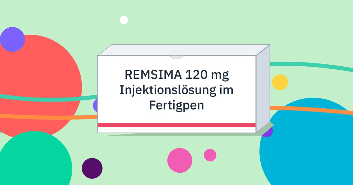 Symbolbild: Packung mit der Aufschrift REMSIMA 120 mg Injektionslösung im Fertigpen (PZN 17394894) – Verfügbarkeit und Bezug in Apotheken in Frankfurt am Main