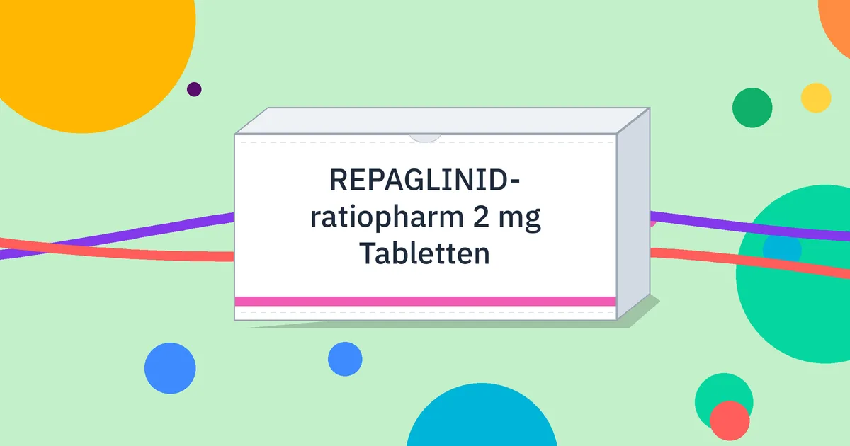 Symbolbild: Packung mit der Aufschrift REPAGLINID-ratiopharm 2 mg Tabletten (PZN 03050777) – Verfügbarkeit und Bezug in Apotheken in Frankfurt am Main