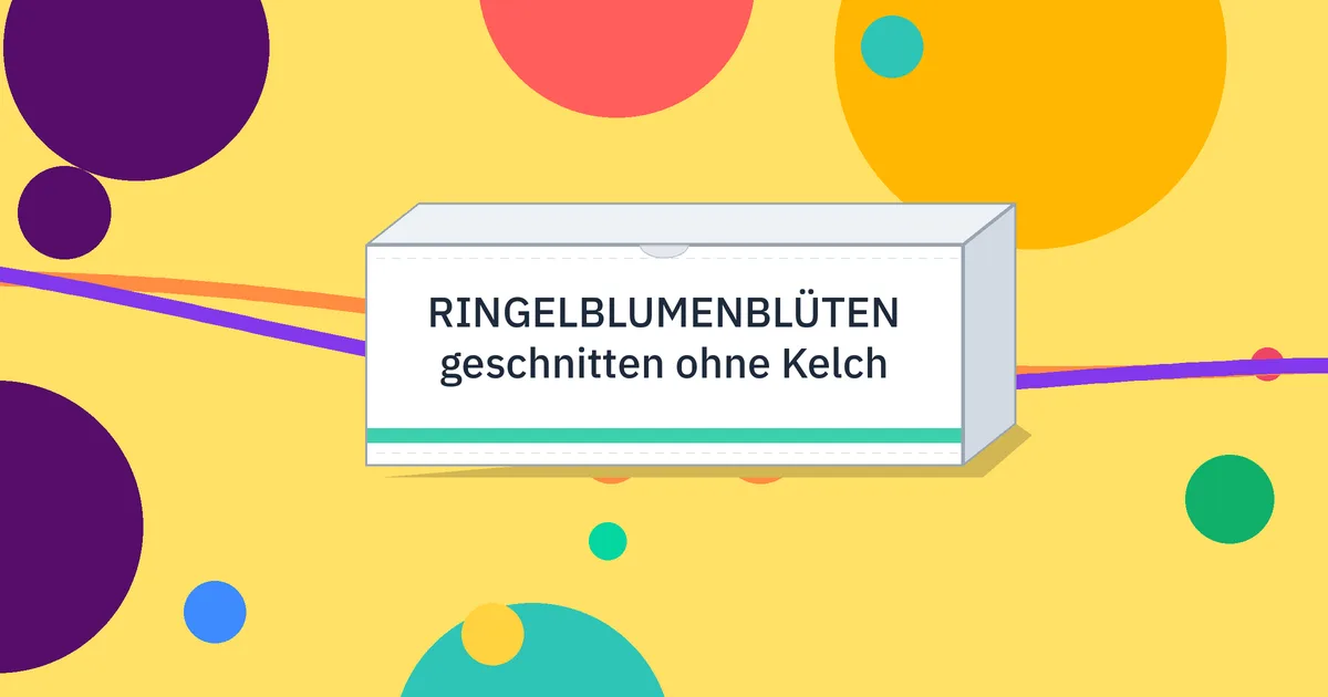 Symbolbild: Packung mit der Aufschrift RINGELBLUMENBLÜTEN geschnitten ohne Kelch (PZN 20953363) – Verfügbarkeit und Bezug in Apotheken in Frankfurt am Main