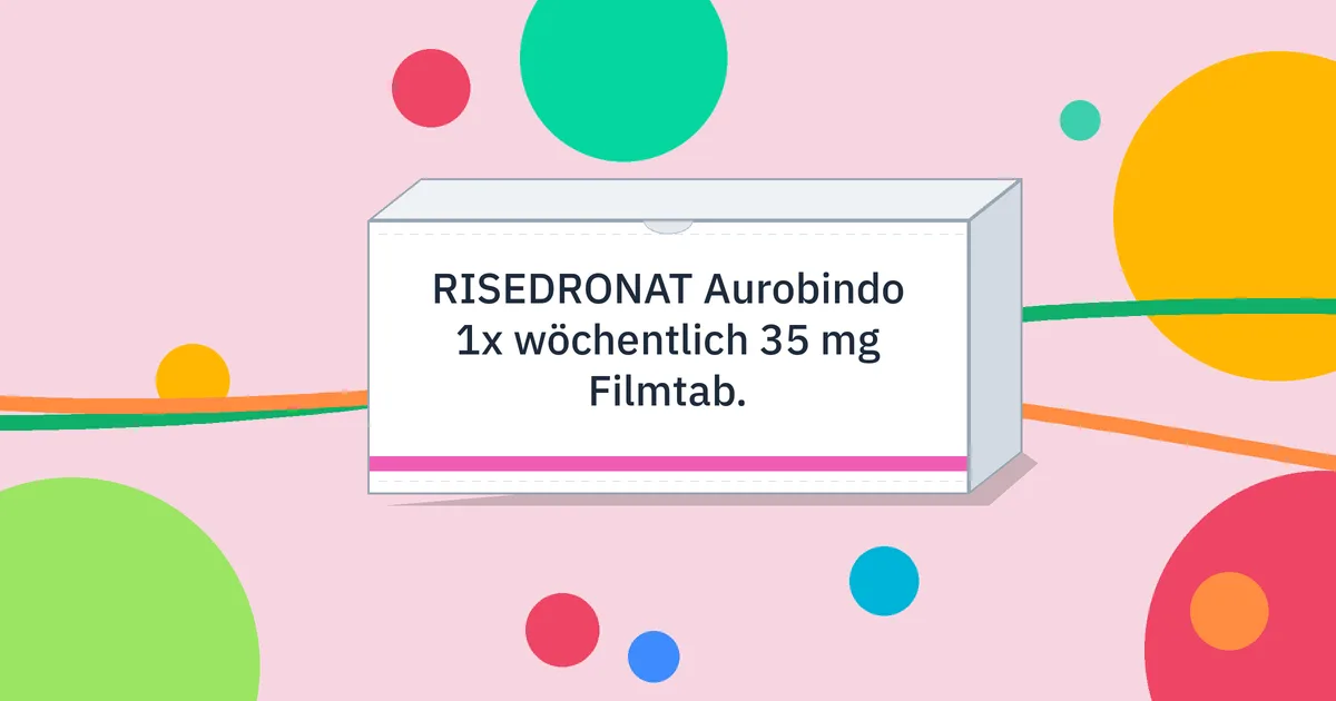 Symbolbild: Packung mit der Aufschrift RISEDRONAT Aurobindo 1x wöchentlich 35 mg Filmtab. (PZN 15205096) – Verfügbarkeit und Bezug in Apotheken in Frankfurt am Main