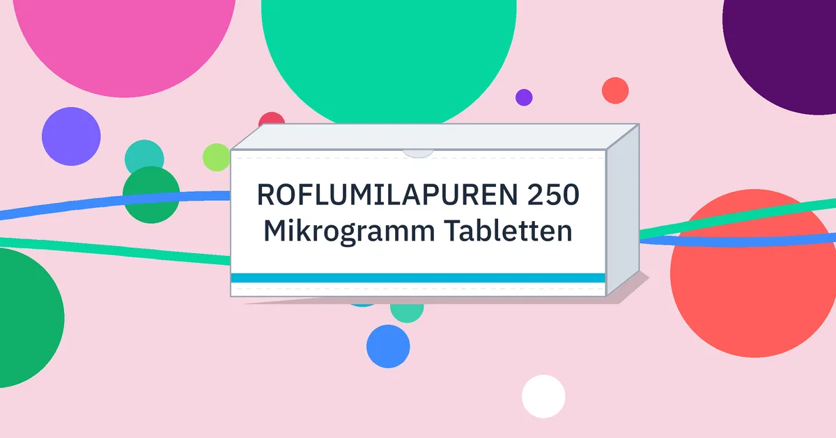 Symbolbild: Packung mit der Aufschrift ROFLUMILAPUREN 250 Mikrogramm Tabletten (PZN 19762741) – Verfügbarkeit und Bezug in Apotheken in Frankfurt am Main