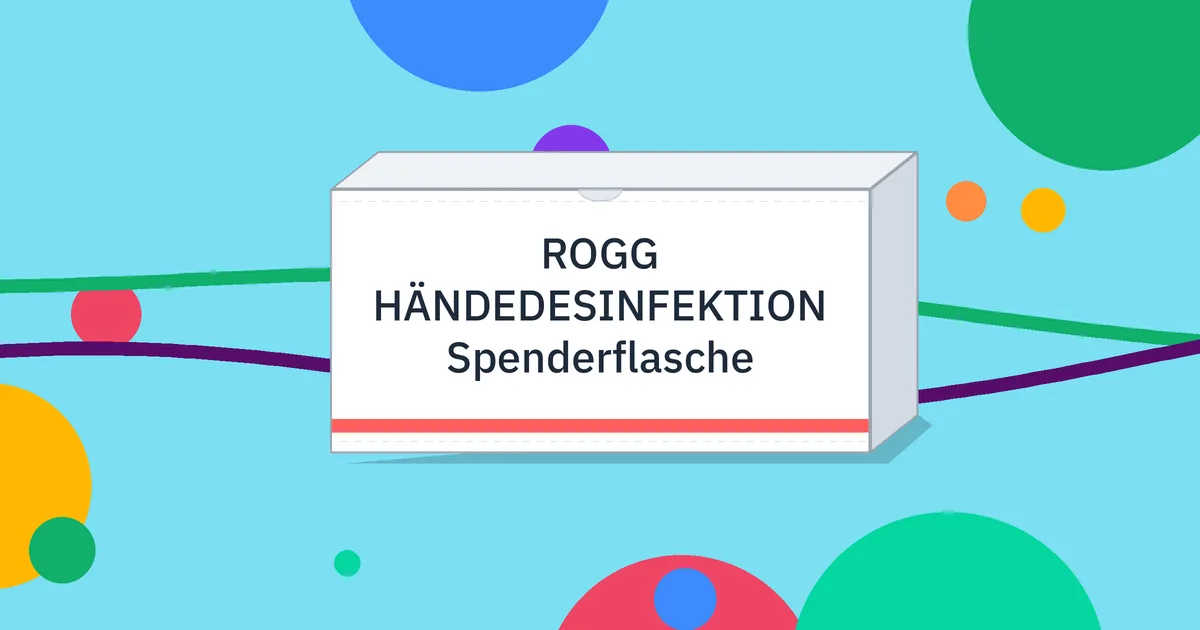 Symbolbild: Packung mit der Aufschrift ROGG HÄNDEDESINFEKTION Spenderflasche (PZN 18600775) – Verfügbarkeit und Bezug in Apotheken in Frankfurt am Main