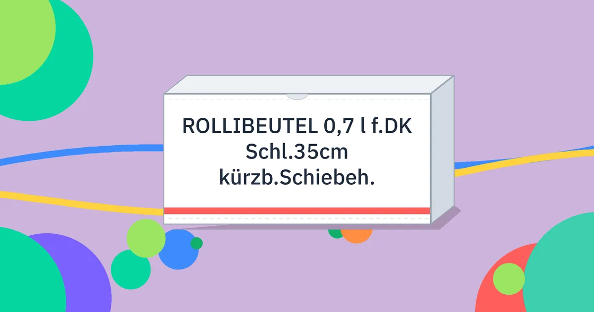 Symbolbild: Packung mit der Aufschrift ROLLIBEUTEL 0,7 l f.DK Schl.35cm kürzb.Schiebeh. (PZN 06095651) – Verfügbarkeit und Bezug in Apotheken in Frankfurt am Main