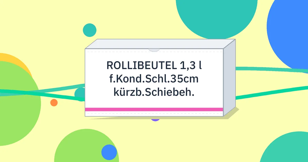 Symbolbild: Packung mit der Aufschrift ROLLIBEUTEL 1,3 l f.Kond.Schl.35cm kürzb.Schiebeh. (PZN 01140051) – Verfügbarkeit und Bezug in Apotheken in Frankfurt am Main