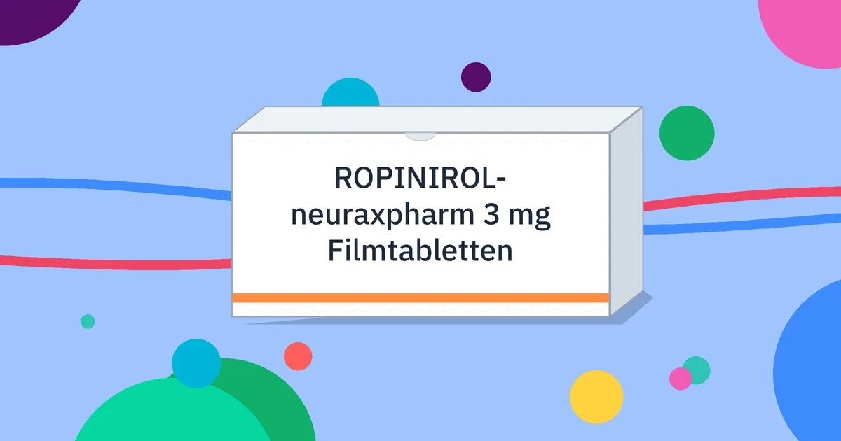 Symbolbild: Packung mit der Aufschrift ROPINIROL-neuraxpharm 3 mg Filmtabletten (PZN 00542623) – Verfügbarkeit und Bezug in Apotheken in Frankfurt am Main