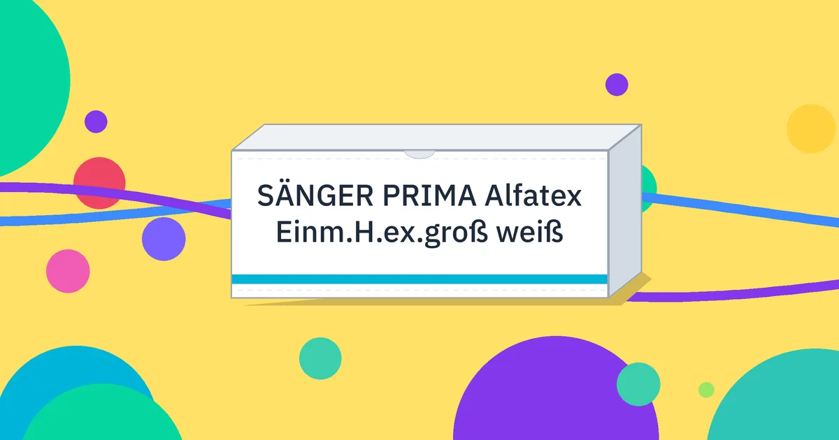 Symbolbild: Packung mit der Aufschrift SÄNGER PRIMA Alfatex Einm.H.ex.groß weiß (PZN 02190743) – Verfügbarkeit und Bezug in Apotheken in Frankfurt am Main