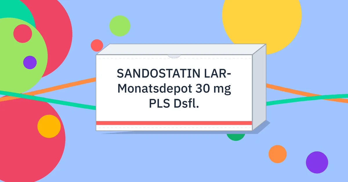 Symbolbild: Packung mit der Aufschrift SANDOSTATIN LAR-Monatsdepot 30 mg PLS Dsfl. (PZN 15569409) – Verfügbarkeit und Bezug in Apotheken in Frankfurt am Main