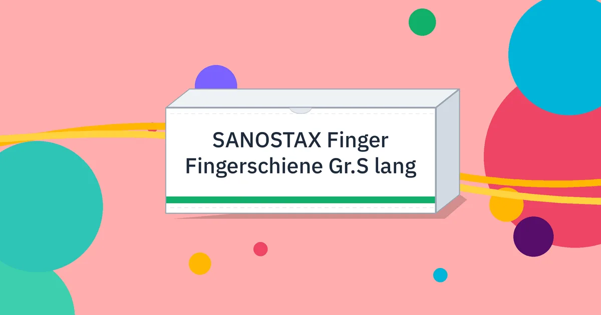 Symbolbild: Packung mit der Aufschrift SANOSTAX Finger Fingerschiene Gr.S lang (PZN 07144334) – Verfügbarkeit und Bezug in Apotheken in Frankfurt am Main