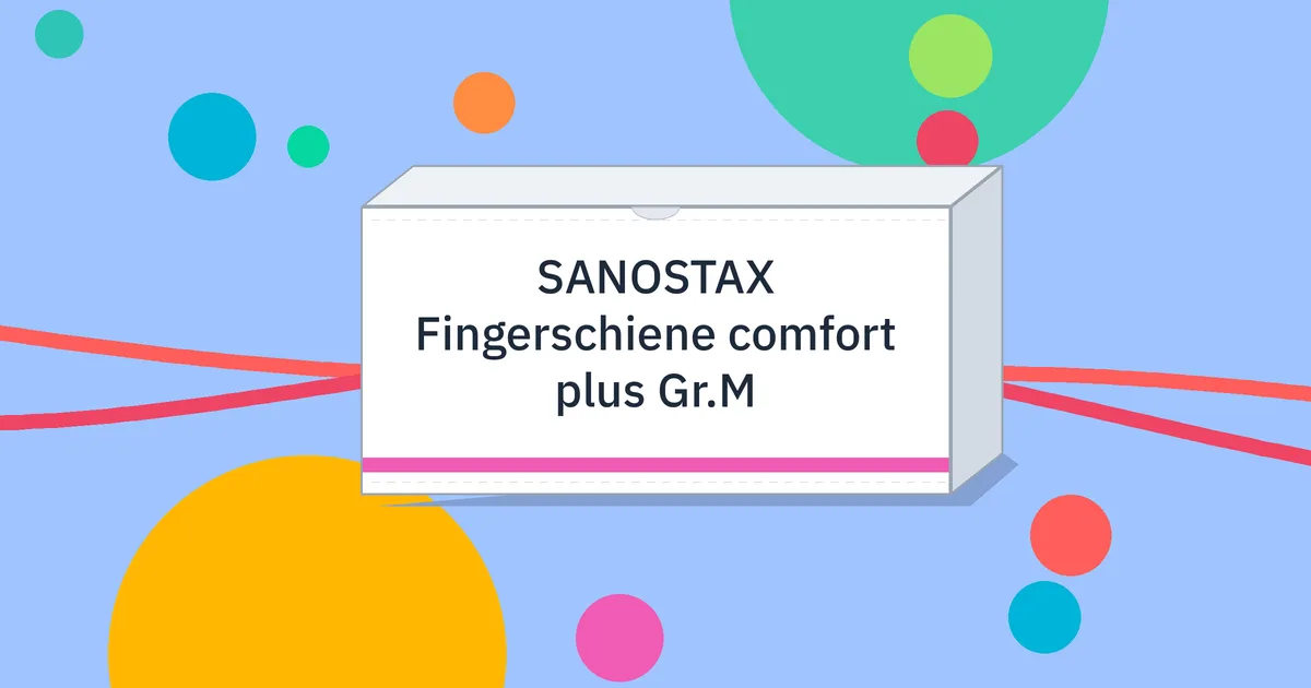 Symbolbild: Packung mit der Aufschrift SANOSTAX Fingerschiene comfort plus Gr.M (PZN 10527240) – Verfügbarkeit und Bezug in Apotheken in Frankfurt am Main