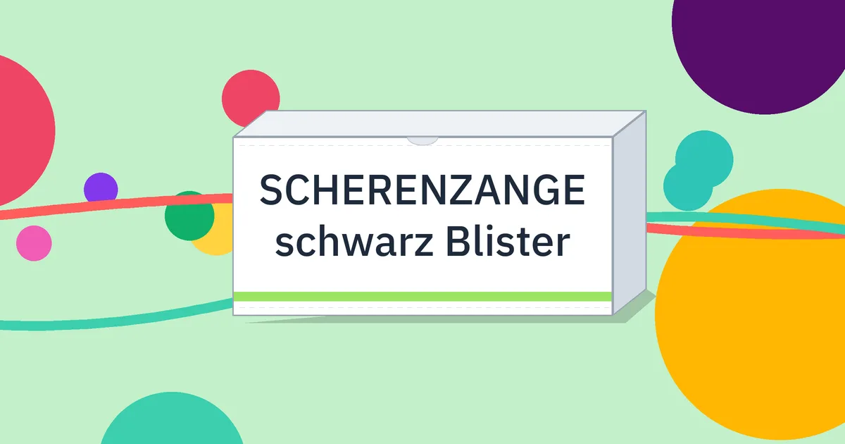 Symbolbild: Packung mit der Aufschrift SCHERENZANGE schwarz Blister (PZN 01569630) – Verfügbarkeit und Bezug in Apotheken in Frankfurt am Main