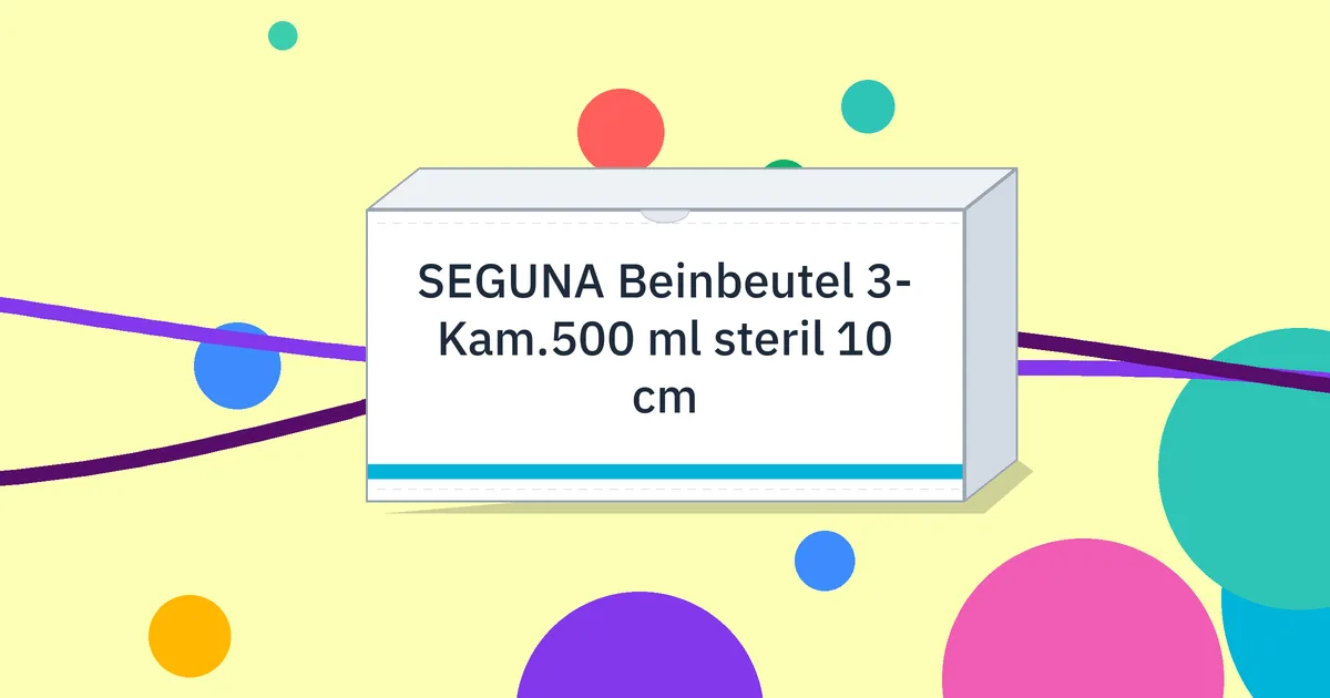 Symbolbild: Packung mit der Aufschrift SEGUNA Beinbeutel 3-Kam.500 ml steril 10 cm (PZN 14312720) – Verfügbarkeit und Bezug in Apotheken in Frankfurt am Main