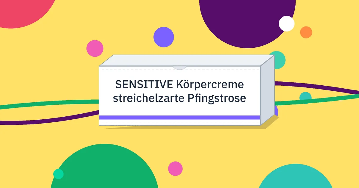 Symbolbild: Packung mit der Aufschrift SENSITIVE Körpercreme streichelzarte Pfingstrose (PZN 20179432) – Verfügbarkeit und Bezug in Apotheken in Frankfurt am Main