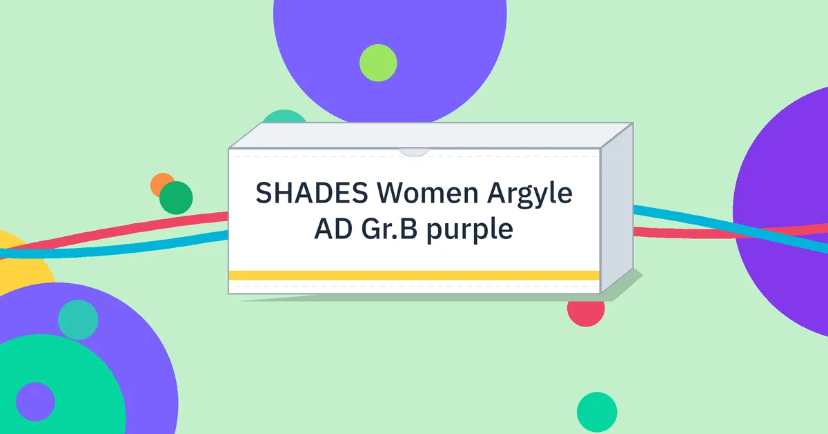 Symbolbild: Packung mit der Aufschrift SHADES Women Argyle AD Gr.B purple (PZN 16992794) – Verfügbarkeit und Bezug in Apotheken in Frankfurt am Main