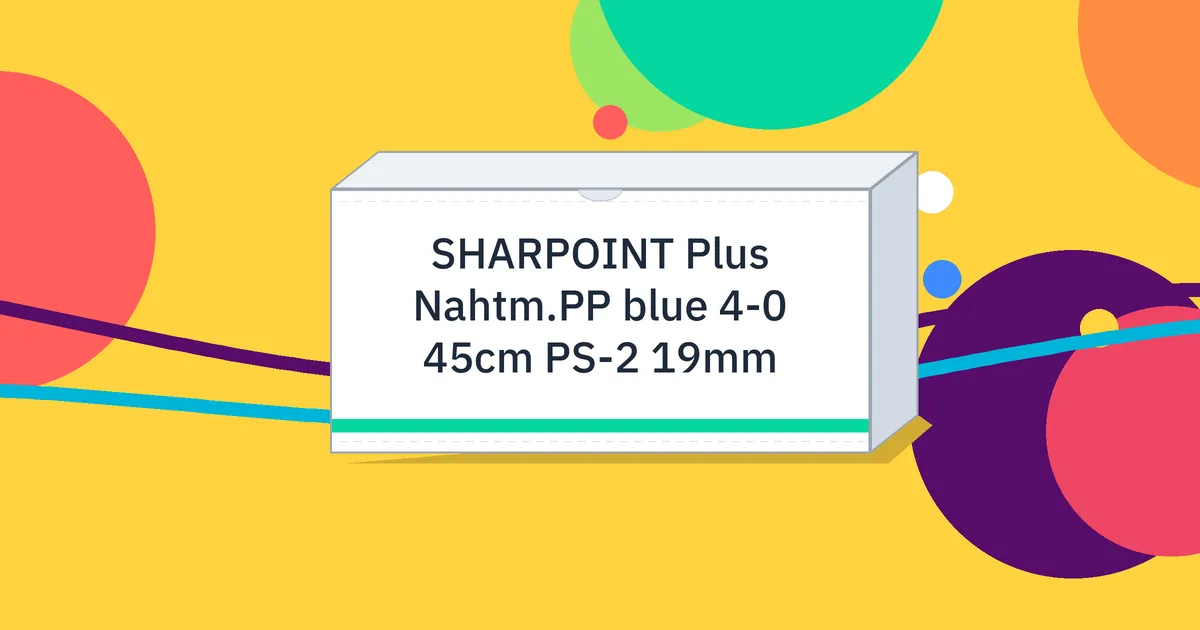 Symbolbild: Packung mit der Aufschrift SHARPOINT Plus Nahtm.PP blue 4-0 45cm PS-2 19mm (PZN 17985448) – Verfügbarkeit und Bezug in Apotheken in Frankfurt am Main