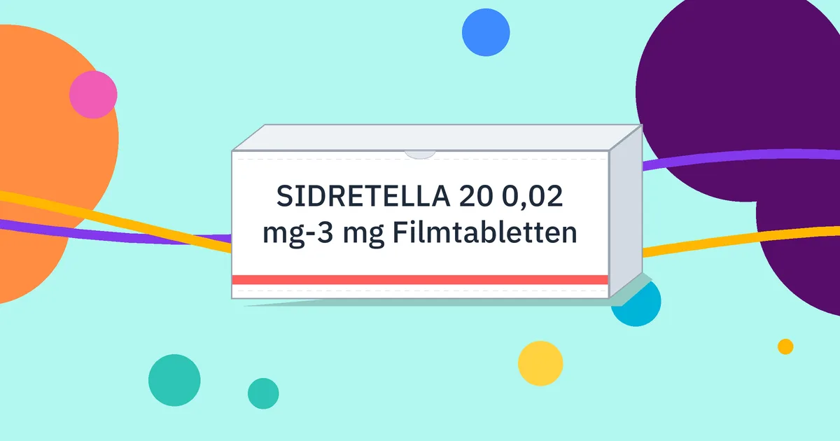 Symbolbild: Packung mit der Aufschrift SIDRETELLA 20 0,02 mg-3 mg Filmtabletten (PZN 00365687) – Verfügbarkeit und Bezug in Apotheken in Frankfurt am Main