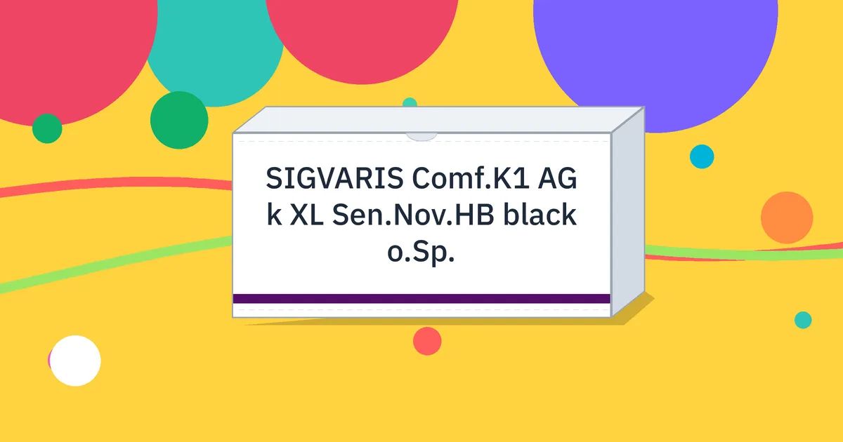 Symbolbild: Packung mit der Aufschrift SIGVARIS Comf.K1 AG k XL Sen.Nov.HB black o.Sp. (PZN 17104040) – Verfügbarkeit und Bezug in Apotheken in Frankfurt am Main